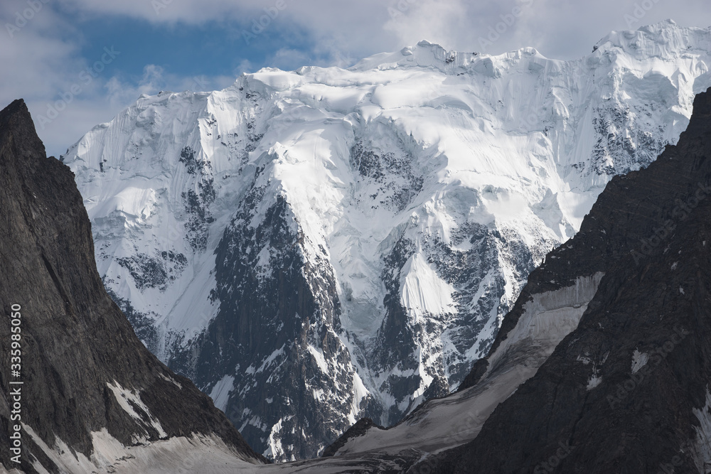 Snow mountain peak in Karakoram mountain range view from Patundas ...