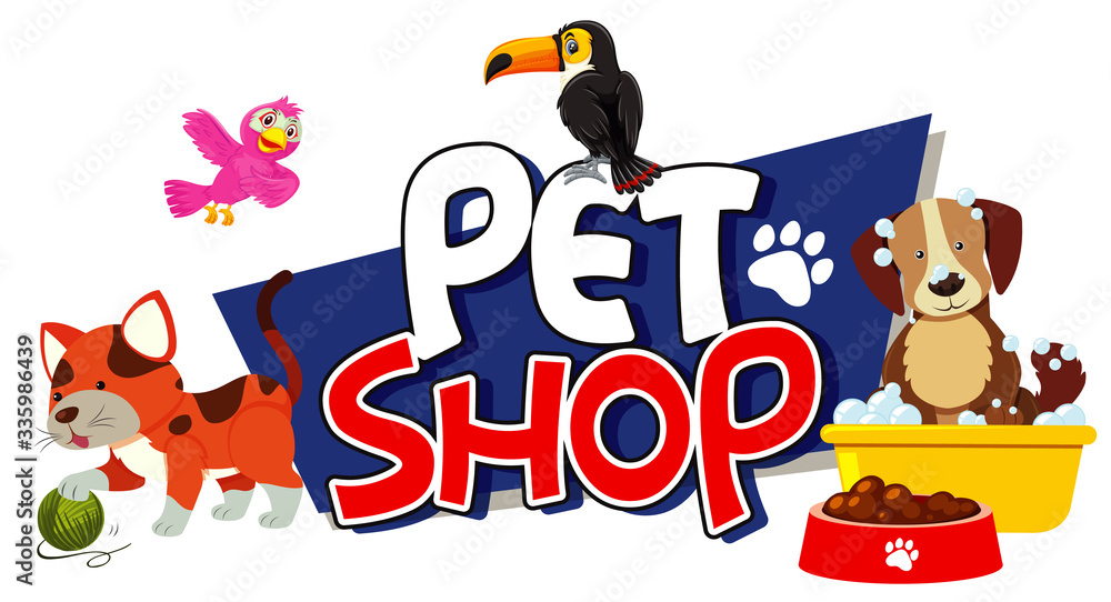 Font design for pet shop with many cute animals Stock Vector | Adobe Stock