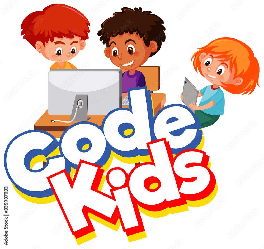 Font design for word code kids with children working on computer Stock ...