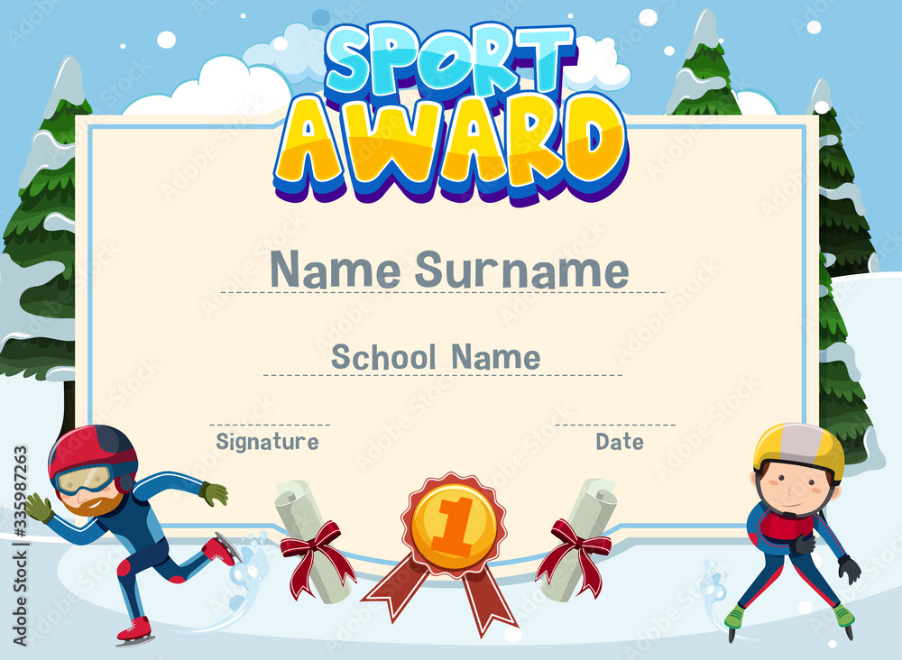 Certificate template design for sport award with two athletes ...