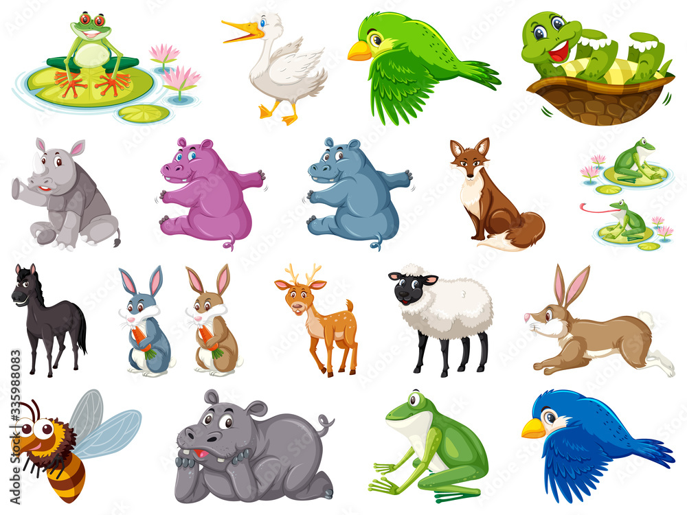 Large set of wild animals on white background Stock Vector | Adobe Stock