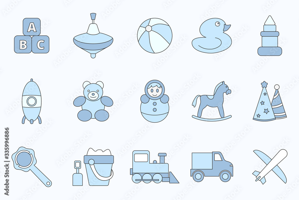 Children's toy Icons set - Vector color symbols of bear, ball, horse ...