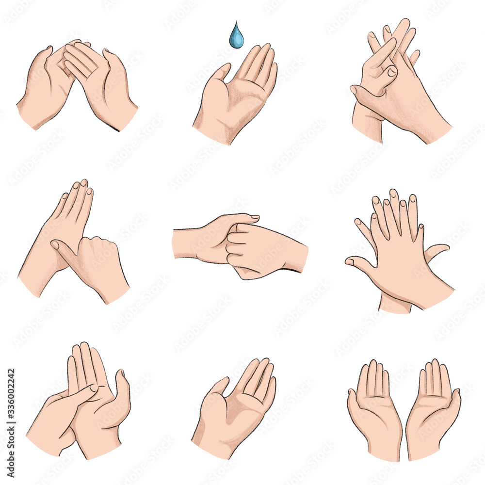 hands. a set of gestures. instructions for hand washing Stock ...
