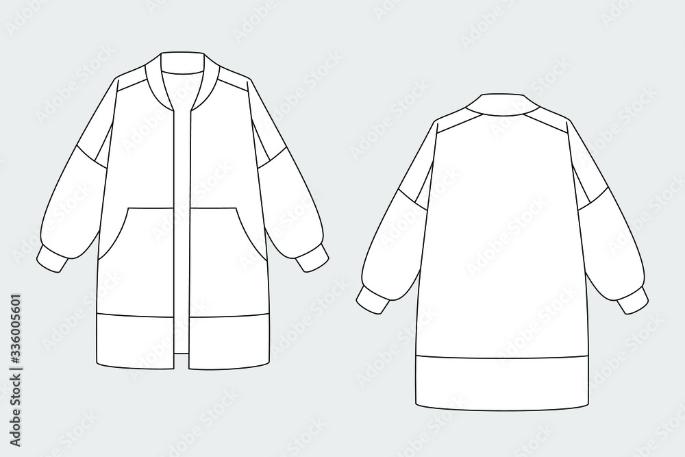 Coat vector template isolated on a grey background. Front and back view ...