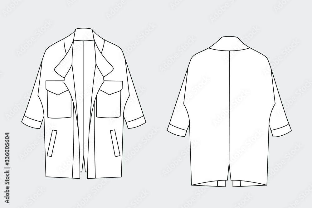 Coat vector template isolated on a grey background. Front and back view ...
