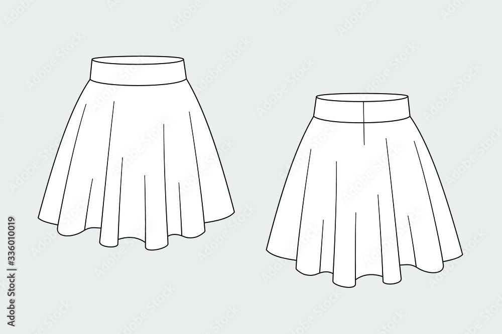 Female pleated skirt vector template isolated on a grey background ...