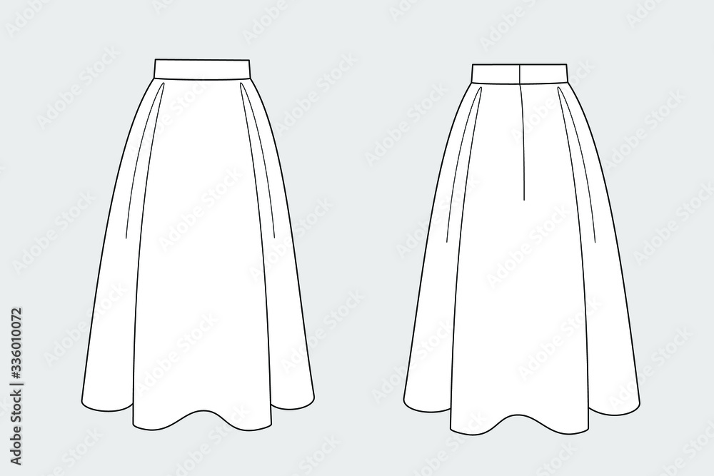 Female skirt vector template isolated on a grey background. Front and ...