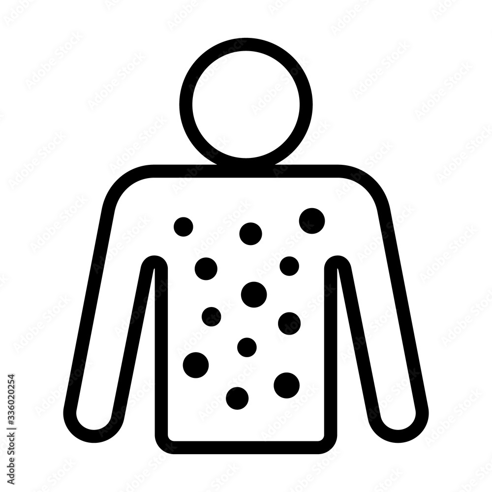 Skin rash, contact dermatitis or eczema on body line art vector icon ...