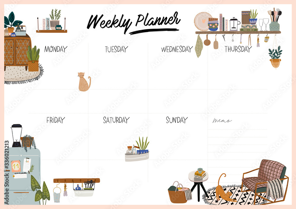 Collection of weekly or daily planner, note paper, to do list, stickers ...