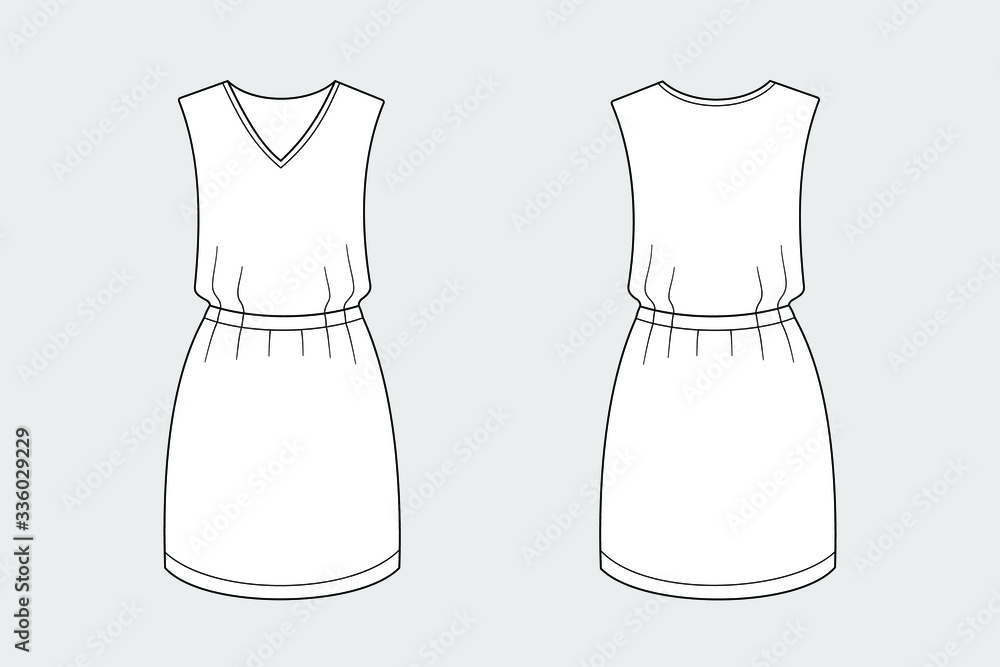 Female dress vector template isolated on a grey background. Front and ...