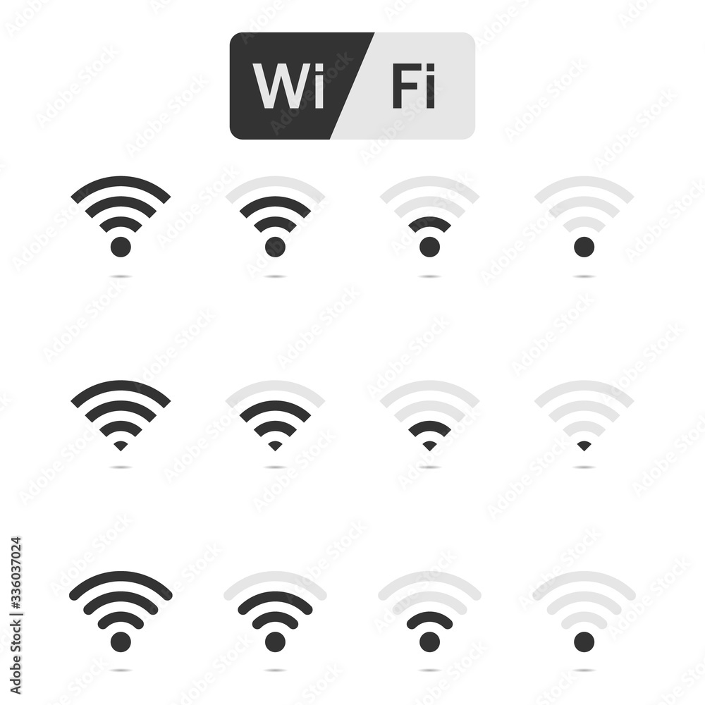 Wireless signal icons. Wi-FI and radio symbols. Network signs. Internet ...