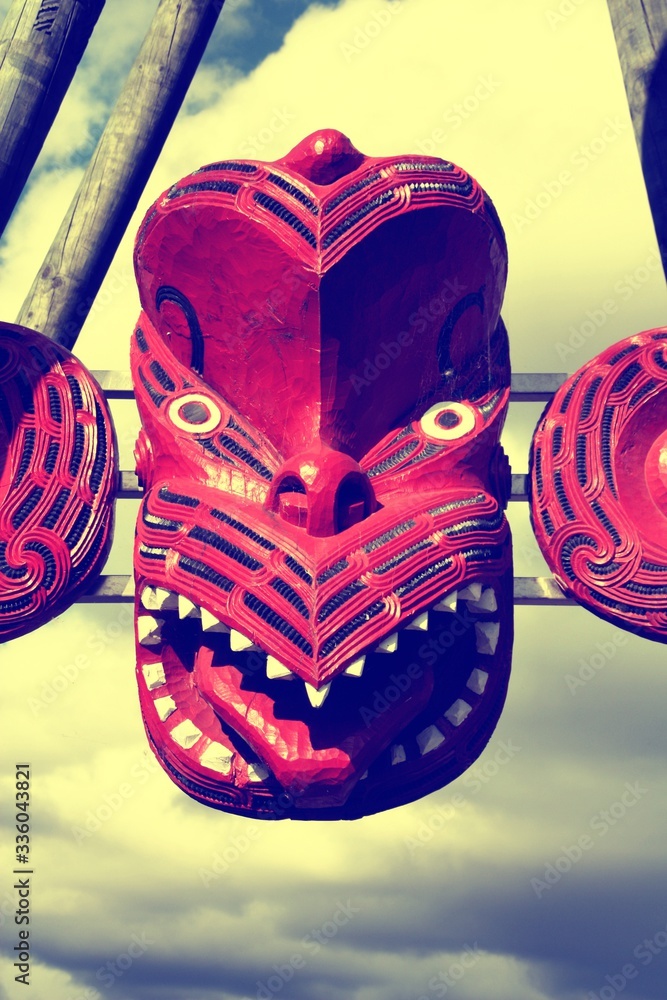 Tribal art - Maori art in New Zealand. Retro filtered color style ...