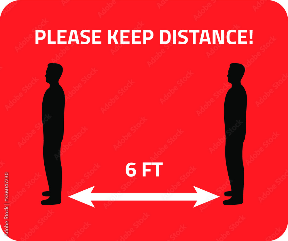 Warning Sign Please keep distance of 6 feet Stock Vector | Adobe Stock