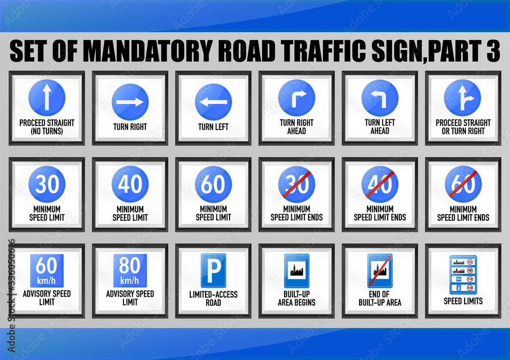 Set of warning, notification, mandatory, prohibition, priority road ...