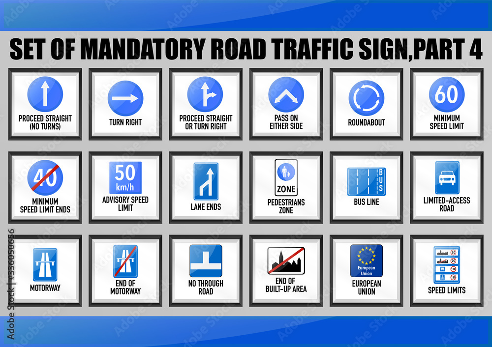 Set of warning, notification, mandatory, prohibition, priority road ...