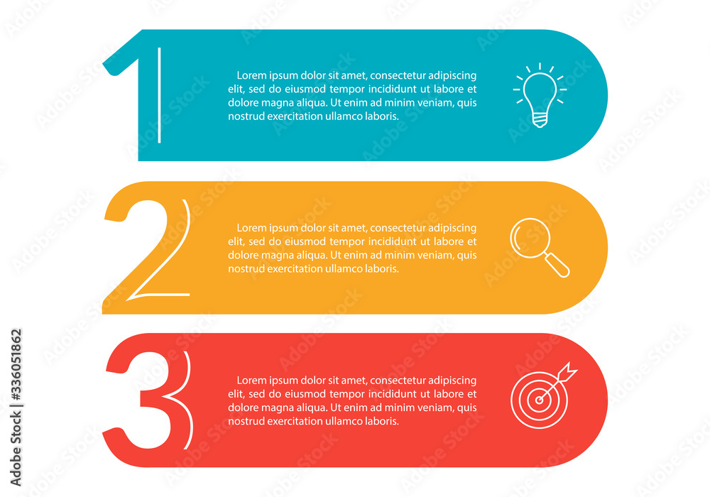 3 steps info graphic with business icons and copy space. Infographics ...