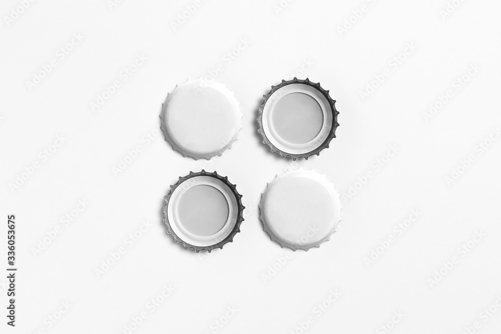 White Beer Caps Mockup isolated on soft gray background, front and ...
