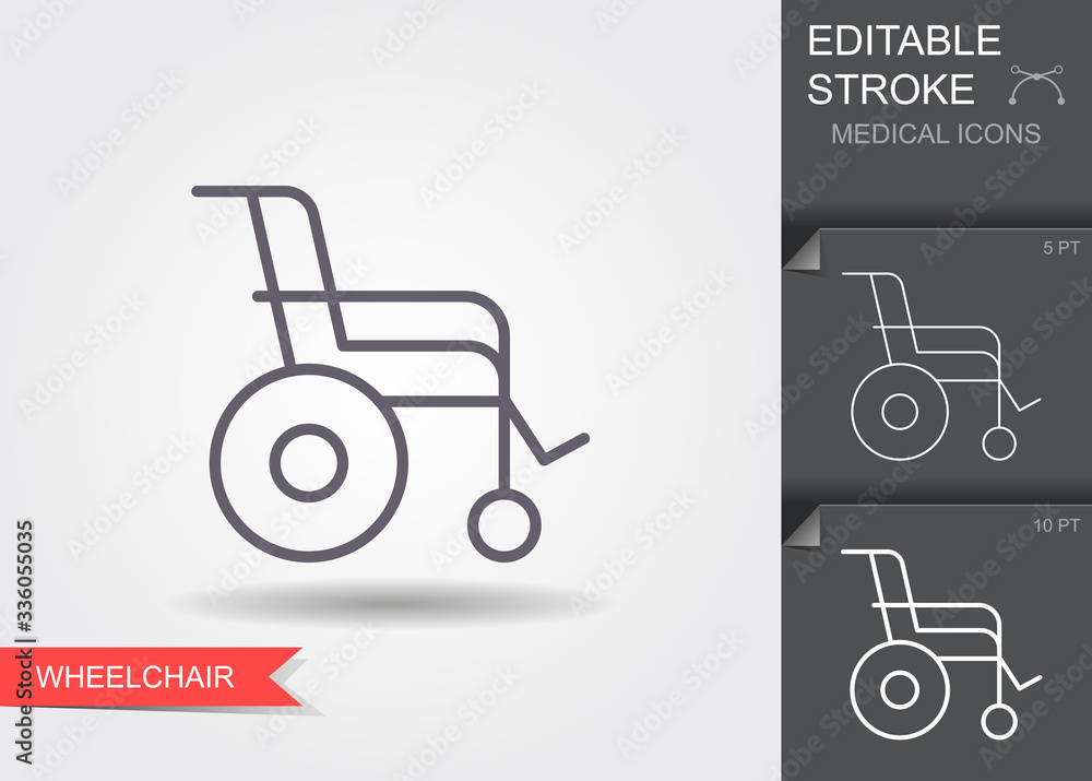 Wheelchair. Linear medical symbols with editable stroke Stock Vector ...