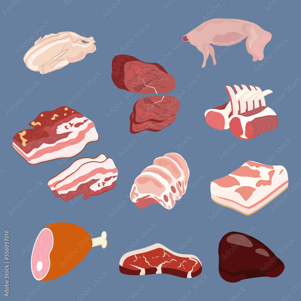 Pork beef mutton duck meat vector illustration Stock Vector | Adobe Stock