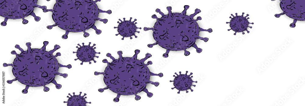 Muchos virus morados en un fondo blanco en plena crisis del covid19 ...