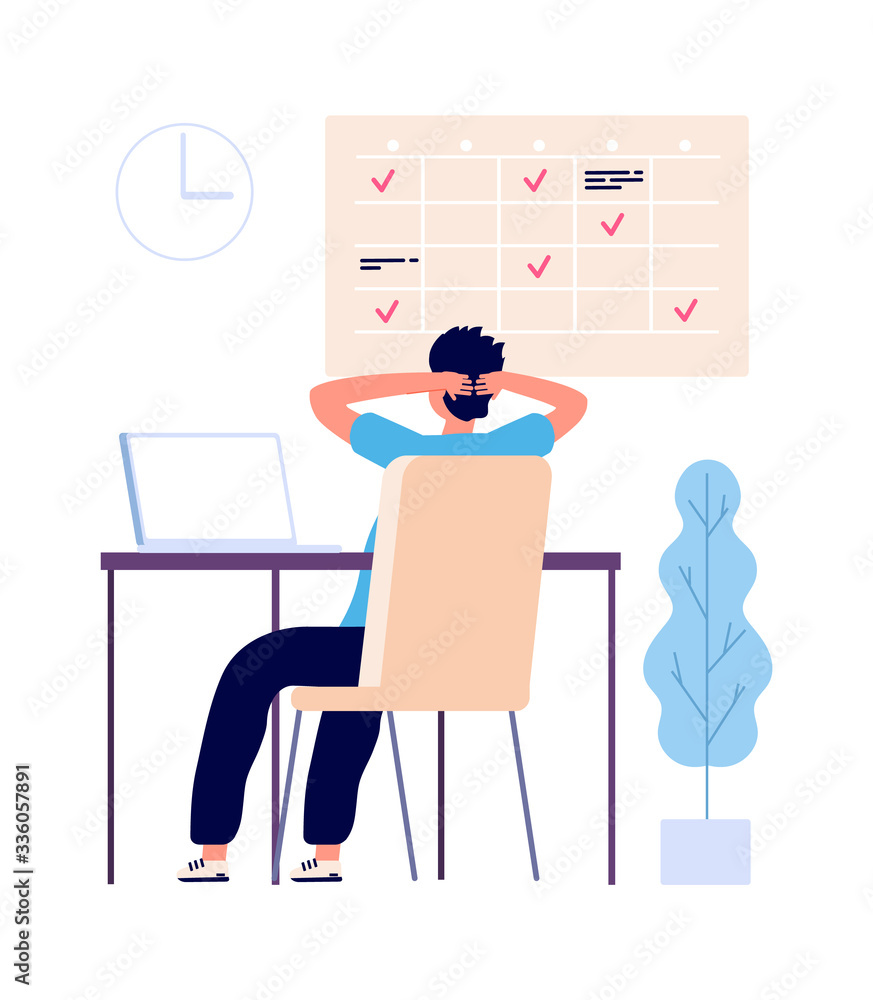 Manager rest at workplace. Time out, multitask board for planning ...