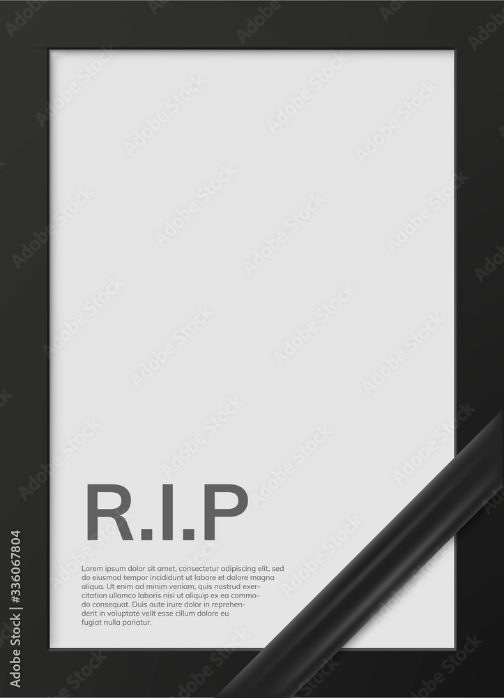 Blank mourning frame for sympathy card. Funeral photo frame mockup with ...