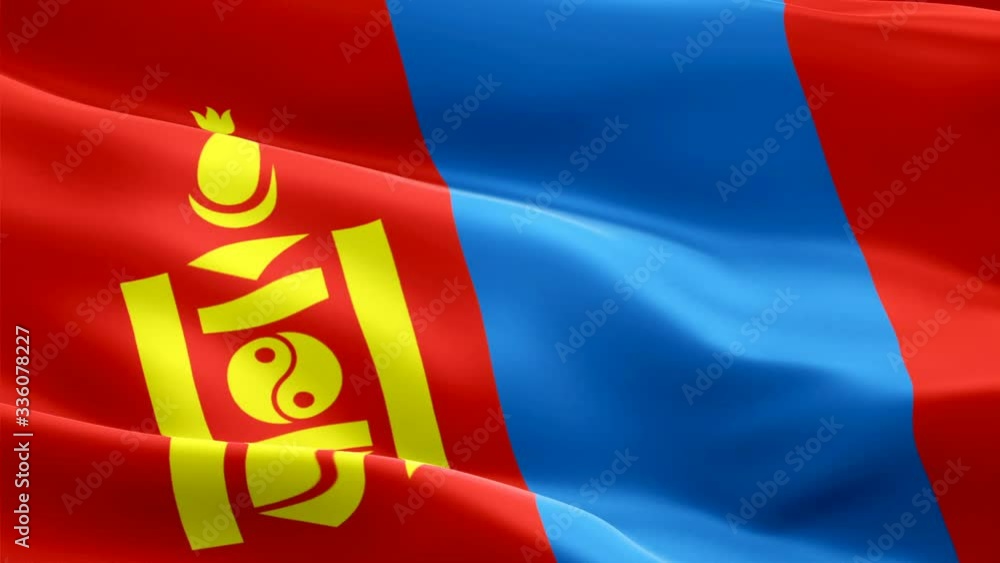Mongolian flag Closeup 1080p Full HD 1920X1080 footage video waving in ...