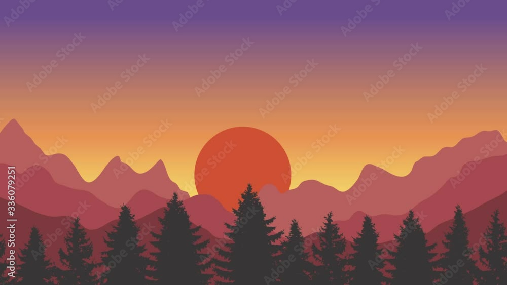 Animated cartoon background. Looped animation of mountain landscape ...