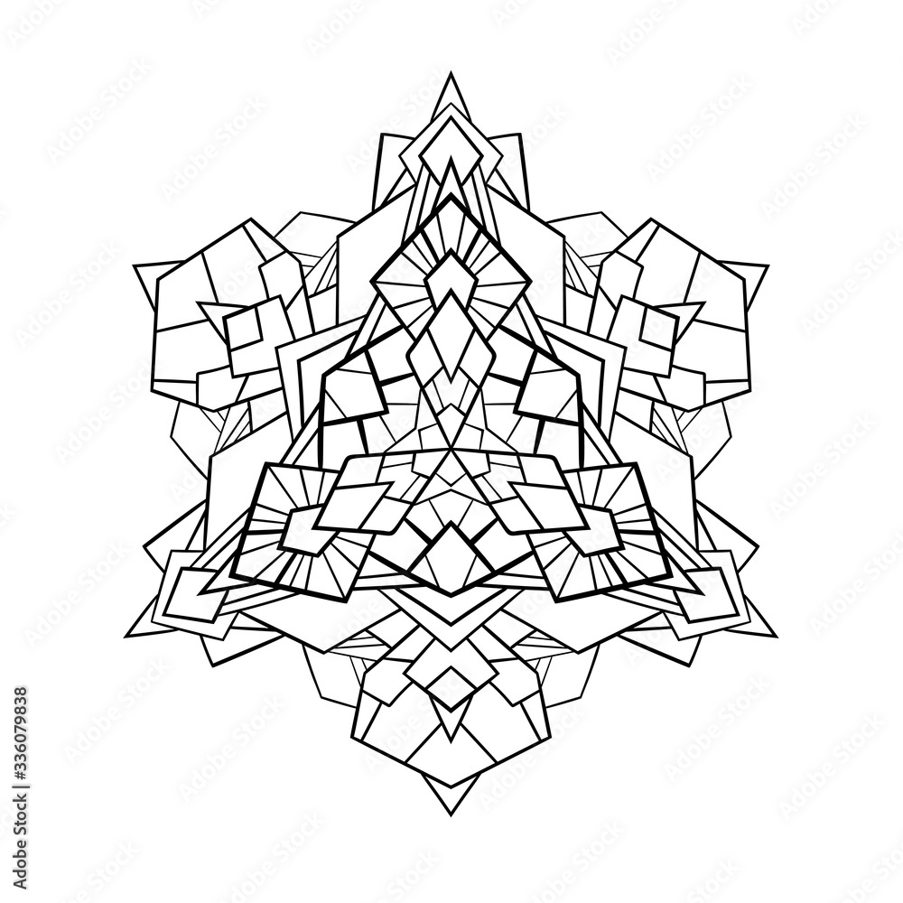 Simple geometry mandala with stripes on white isolated background. For ...