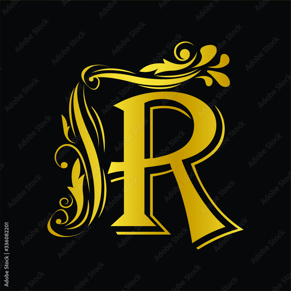 Gold letter R. Vintage golden flower ornament initial letters. Alphabet ...