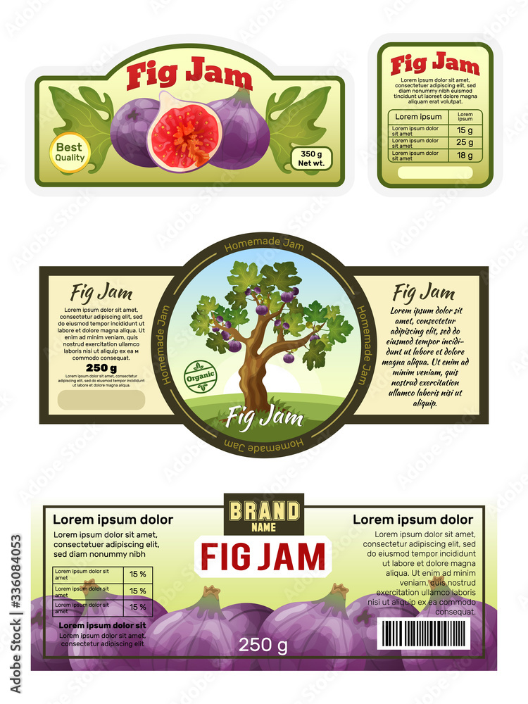 Fig jam label design, emblem sticker template, natural fruit marmalade ...