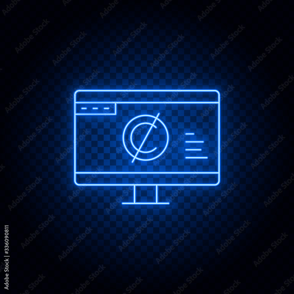 public domain, monitor, no copyright blue neon vector icon. Blue and ...