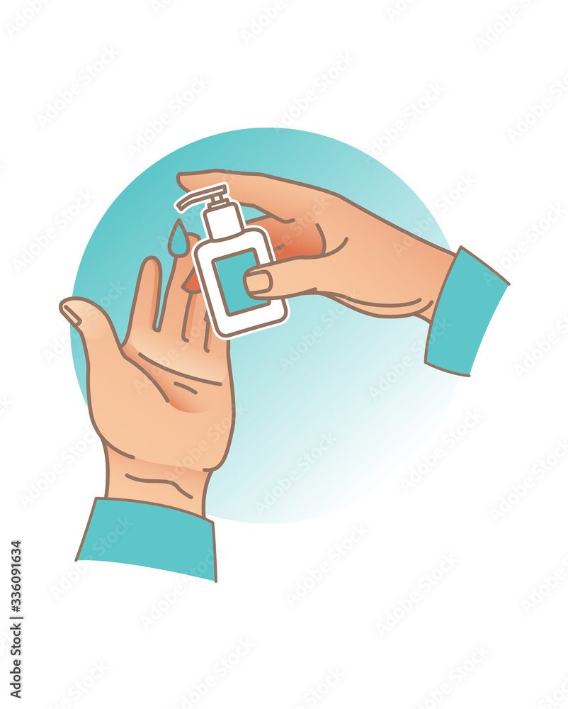 Hands disinfection, using sanitizer to kill bacterias and viruses ...