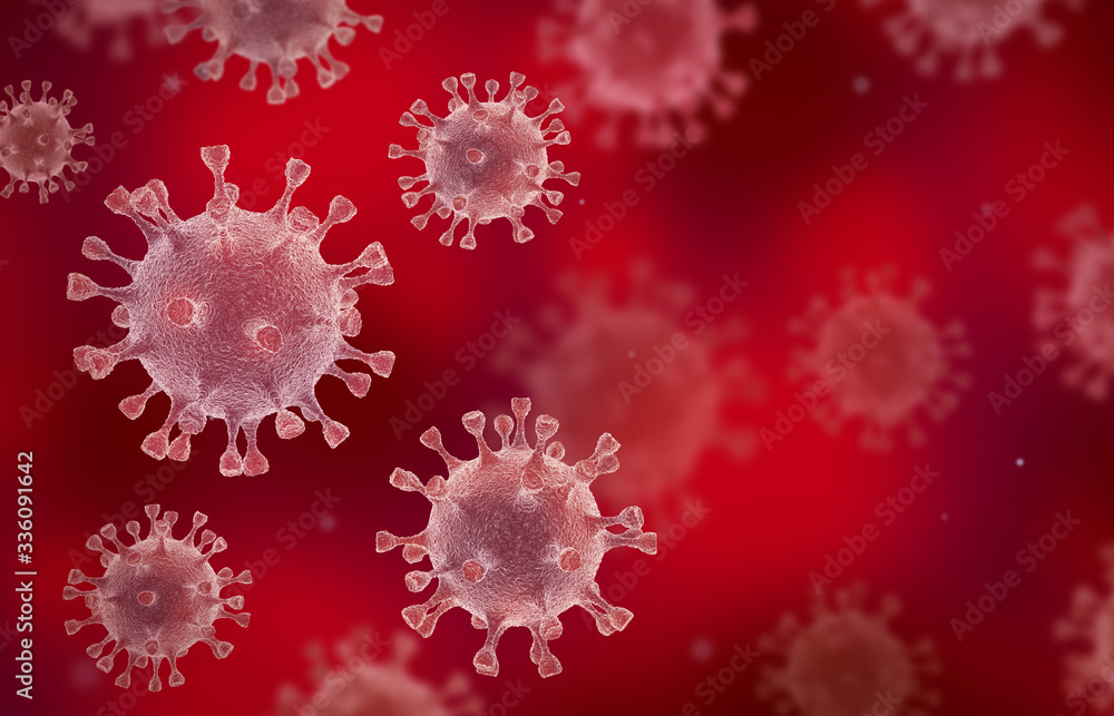 Coronavirus cells in an electron microscope. 3D illustration Stock ...