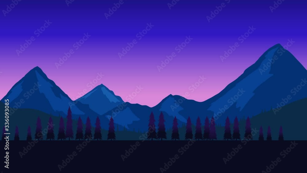 Animated cartoon background. Looped animation of mountain landscape ...