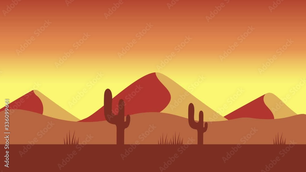 Animated cartoon background. Looped animation of desert landscape with ...