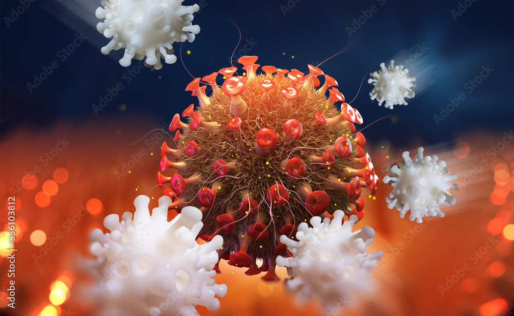 Viral infection. Immunity fights disease. White blood cells attack ...