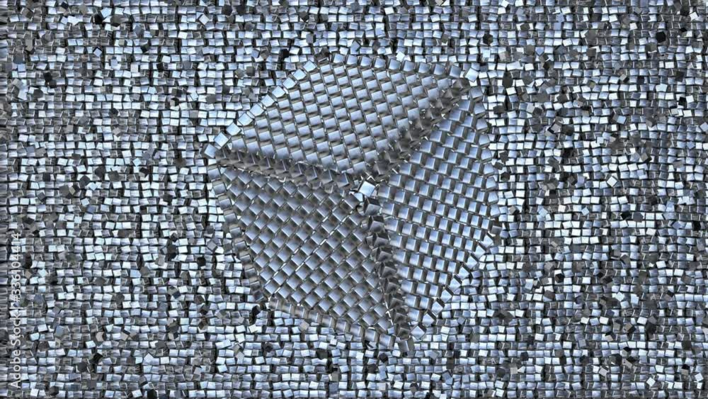 Fluidic Particle swarm made of shiny chrome cubes . Square box interior ...