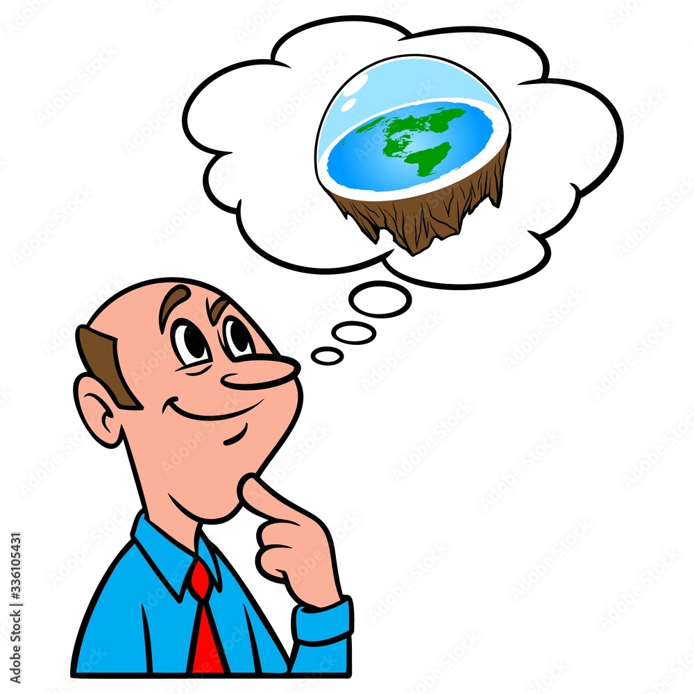 Vetor do Stock: Thinking about Flat Earth Theory - A cartoon ...