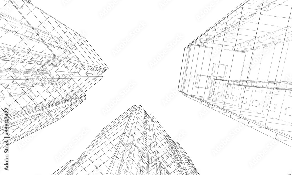 Vector wire-frame model of a multi-storey building Stock Vector | Adobe ...