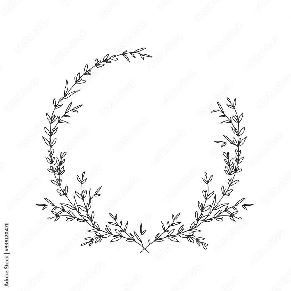 Hand drawn floral laurel wreath on white background Stock Vector ...