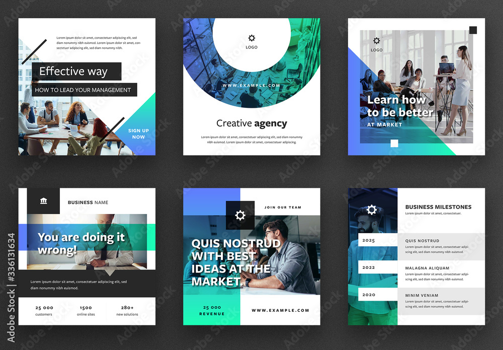 Social Media Post Layout Set with Green and Blue Gradient Overlays ...