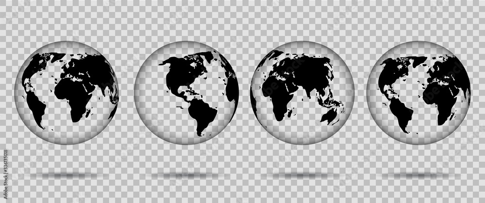 3d transparent globes of Earth icon. Globus silhouette with continent ...