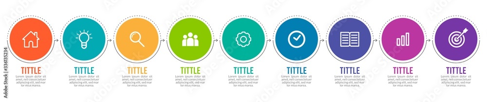 Minimal Business Infographics template. Timeline with 9 steps, options ...
