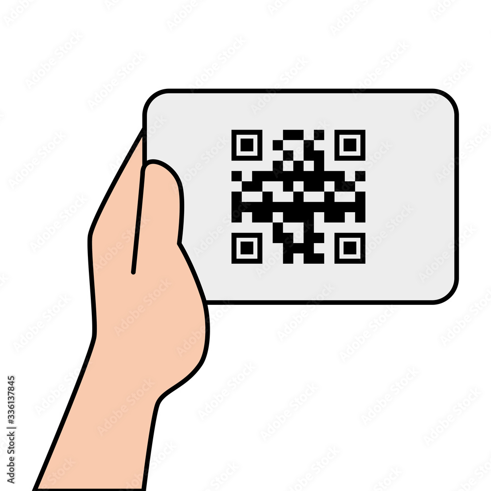 Hand holding qr code over paper design of technology scan information ...