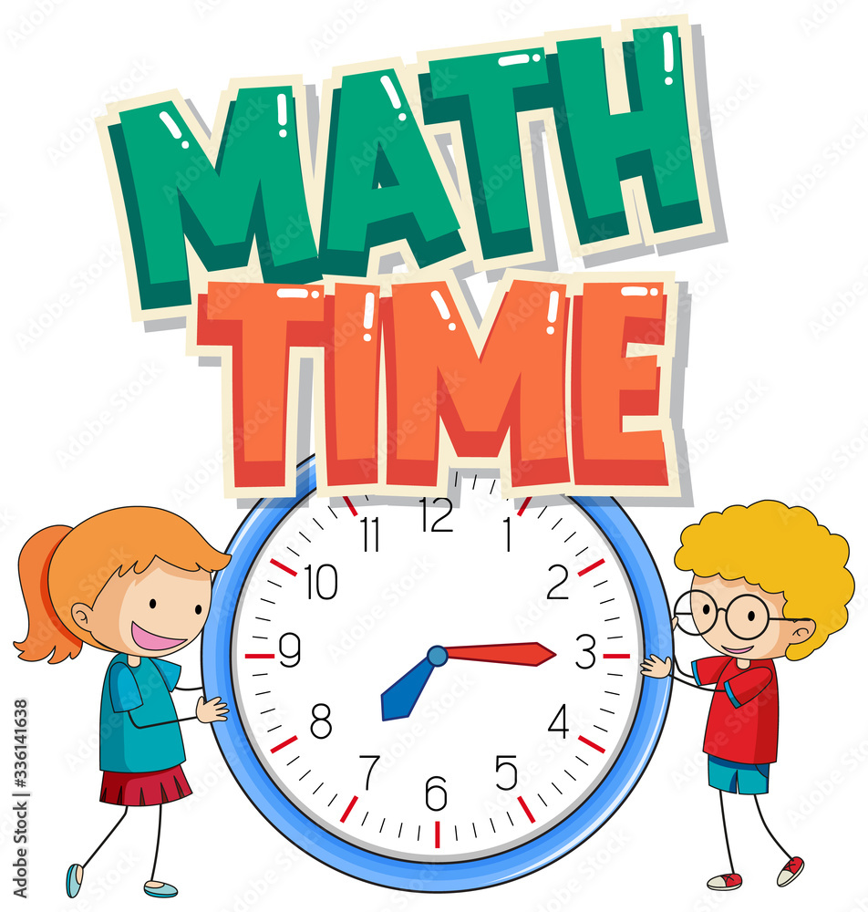 Sticker design for math time with kids and big clock Stock Vector ...