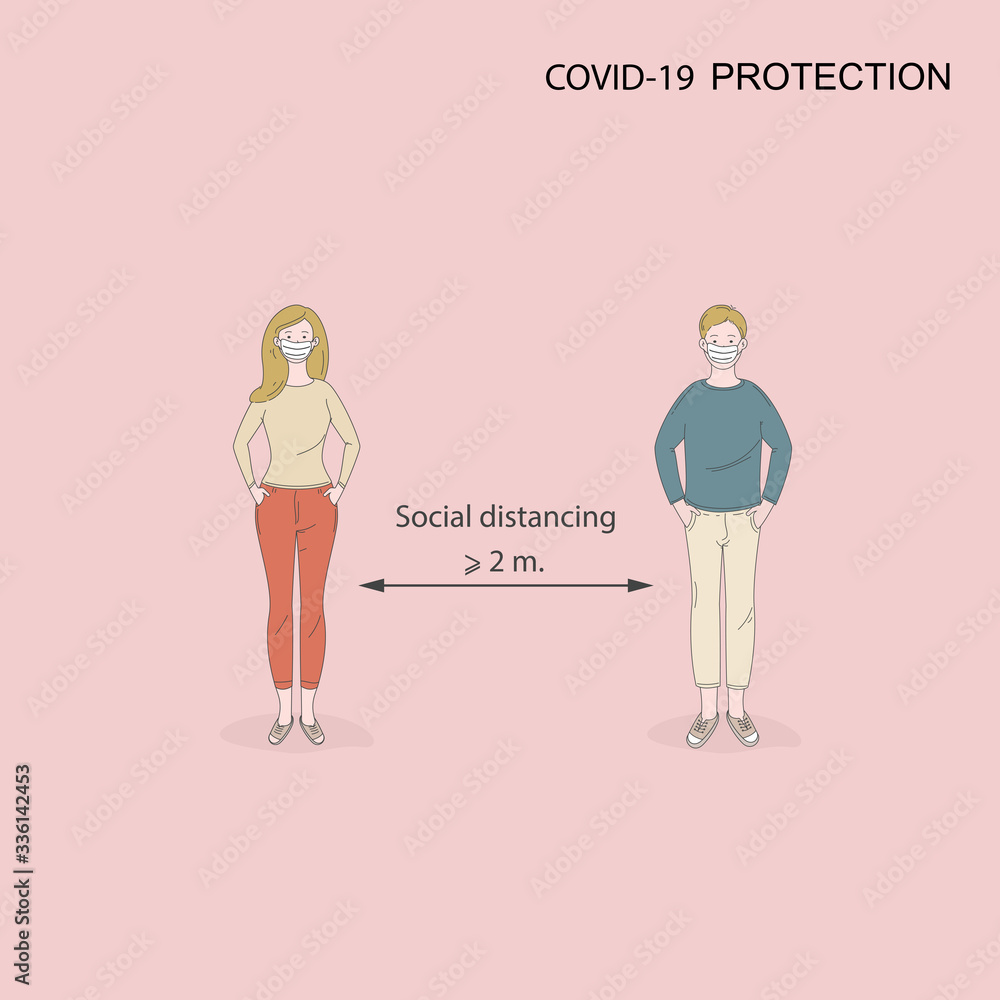 Social distancing, keep distance in public society people to protect ...
