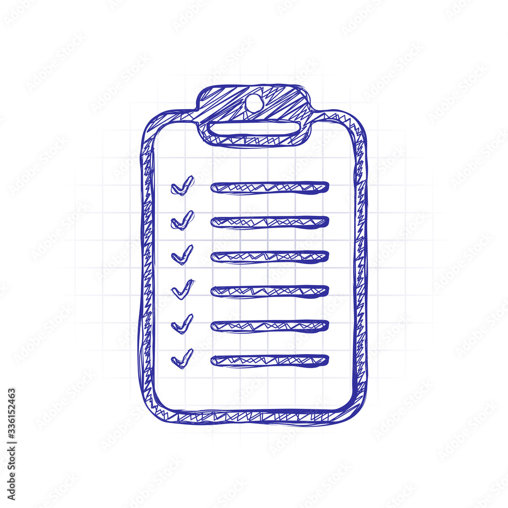 Tablet and paper, checklist with check marks. Linear, thin outline ...