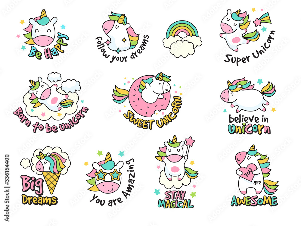 Unicorn labels collection. Retro fashioned stickers and badges with ...