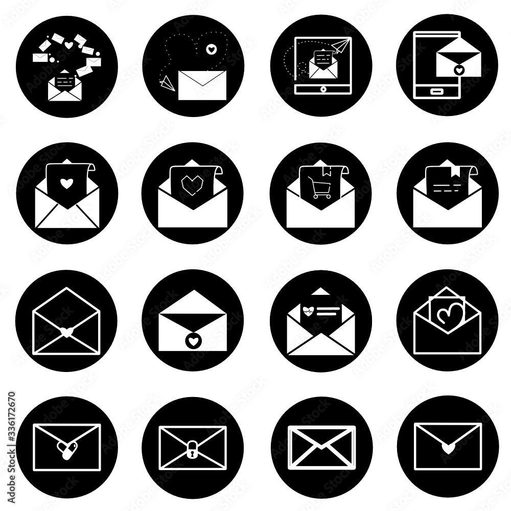 Set of email icons. Open envelope pictogram. Mail symbol, email and ...